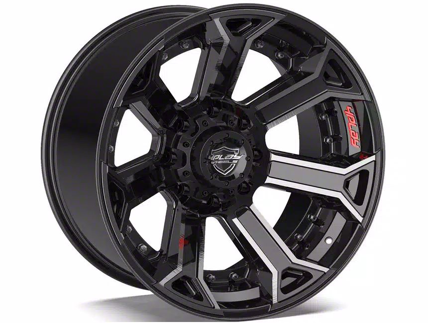 4Play Bronco 4P70 Gloss Black with Brushed Face 6-Lug Wheel; 22x12 ...