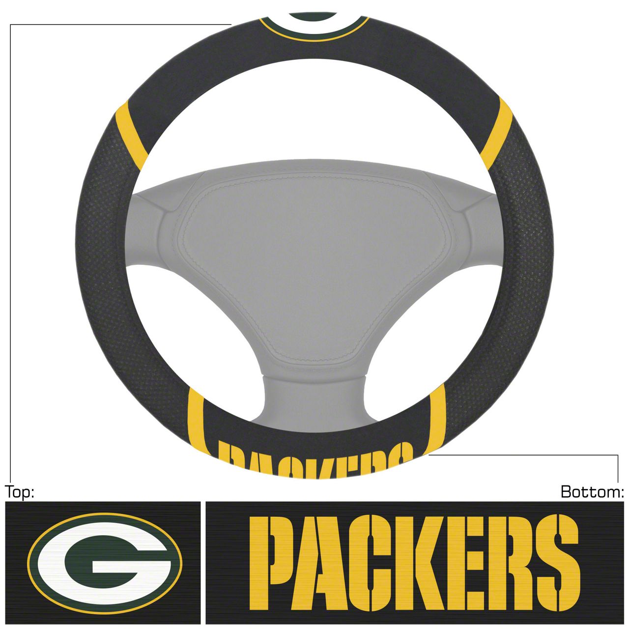 Toyota 4-Runner Steering Wheel Cover with Green Bay Packers Logo; Black ...