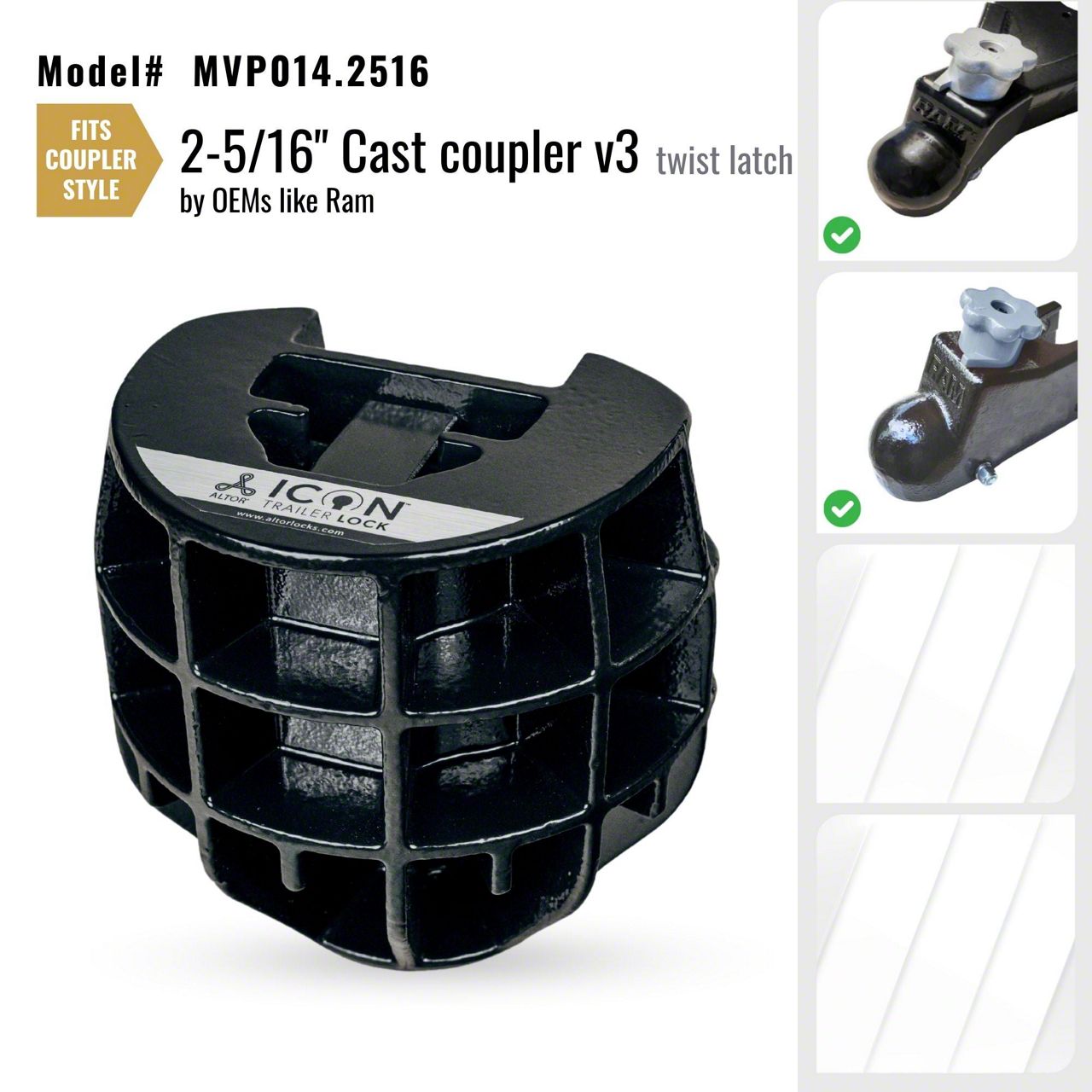 Altor Jeep Gladiator Icon Trailer Coupler Lock for 2-5/16-Inch Hitch Ball; Cast with Twist Latch ...