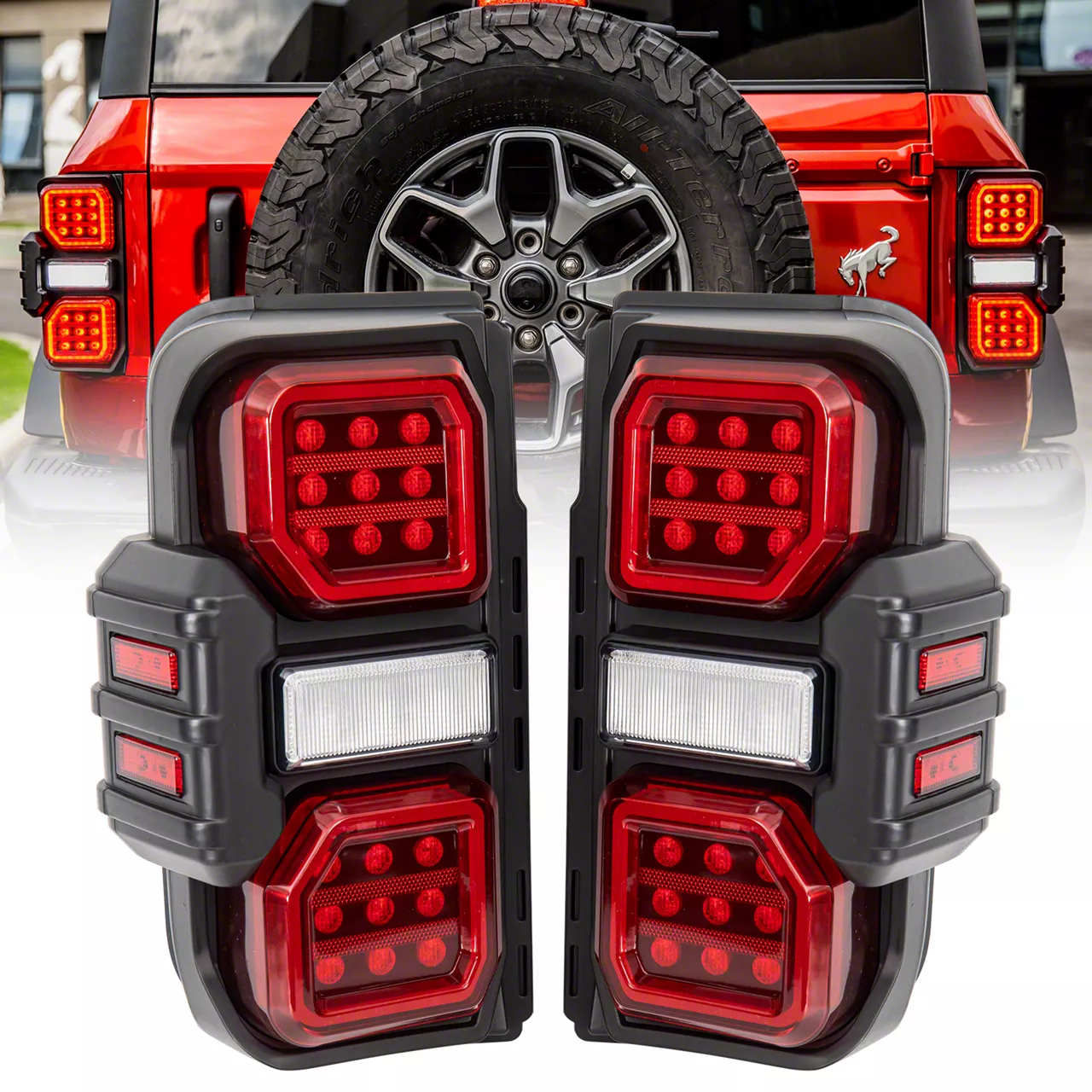 American Modified Bronco Raptor Style LED Tail Lights; Black Housing ...