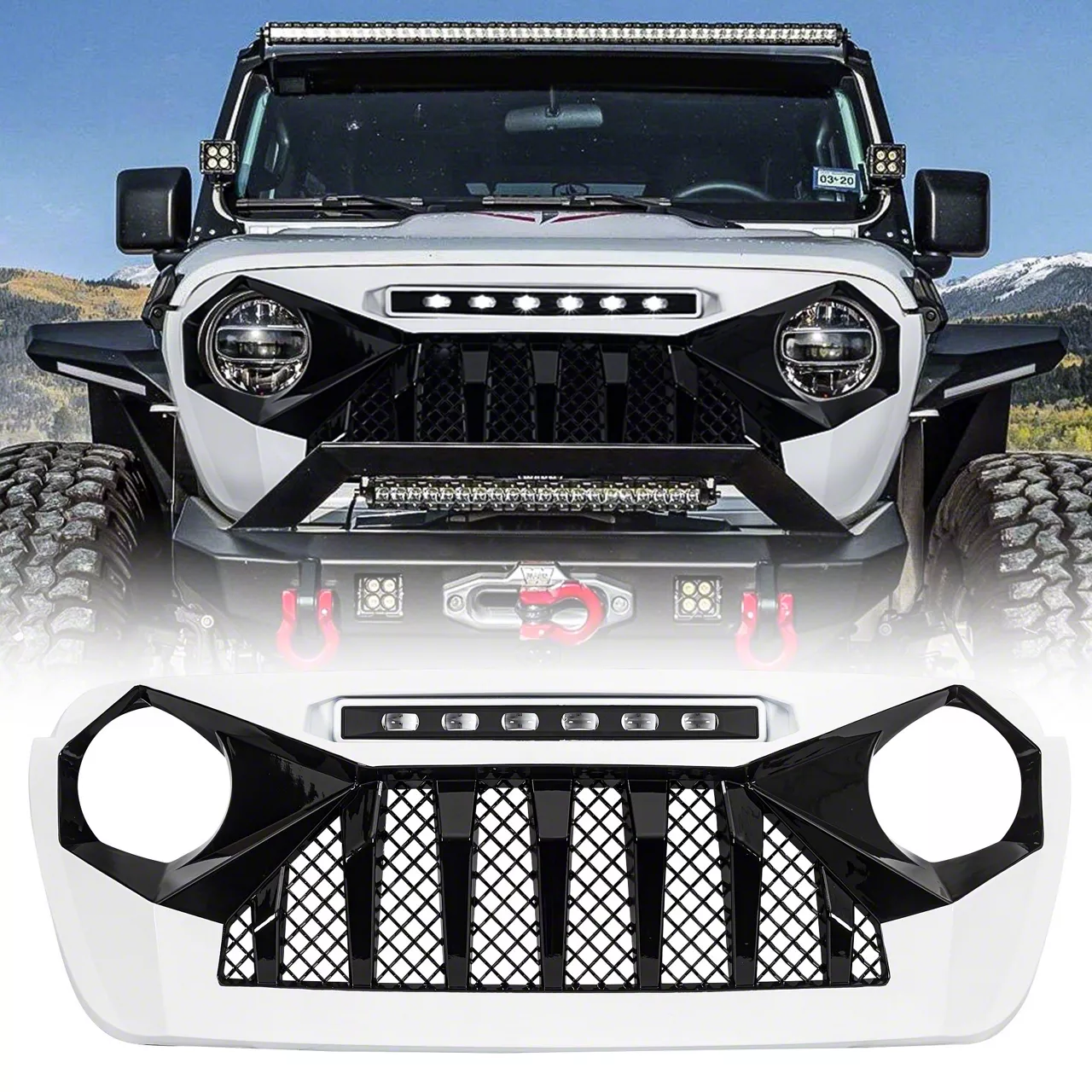 American Modified Jeep Gladiator Demon Grille with LED Off-Road Lights ...