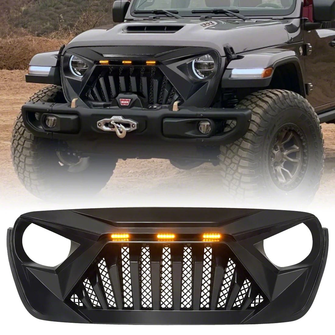 American Modified Jeep Gladiator Goliath Grille with LED Amber Lights ...