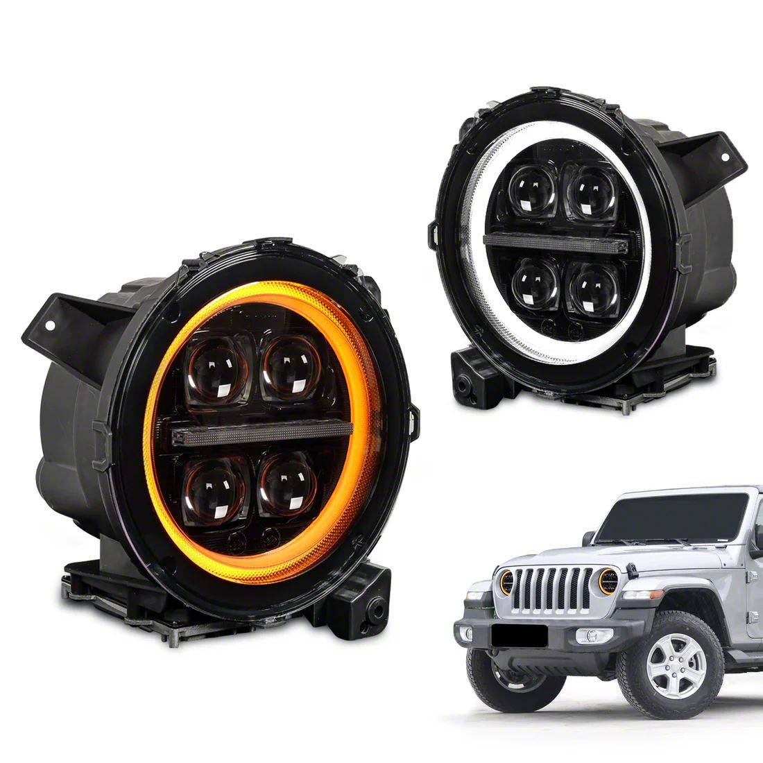JC April Jeep Wrangler LED Projector Headlights; Black Housing; Clear ...