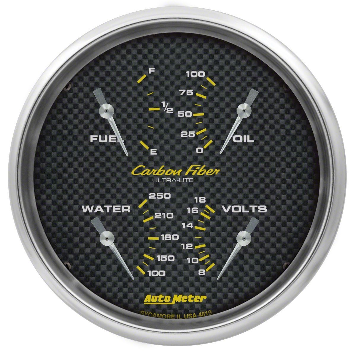 Auto Meter Toyota 4-Runner Carbon Fiber Series 5-Inch Quad Gauge; 0 ohm ...