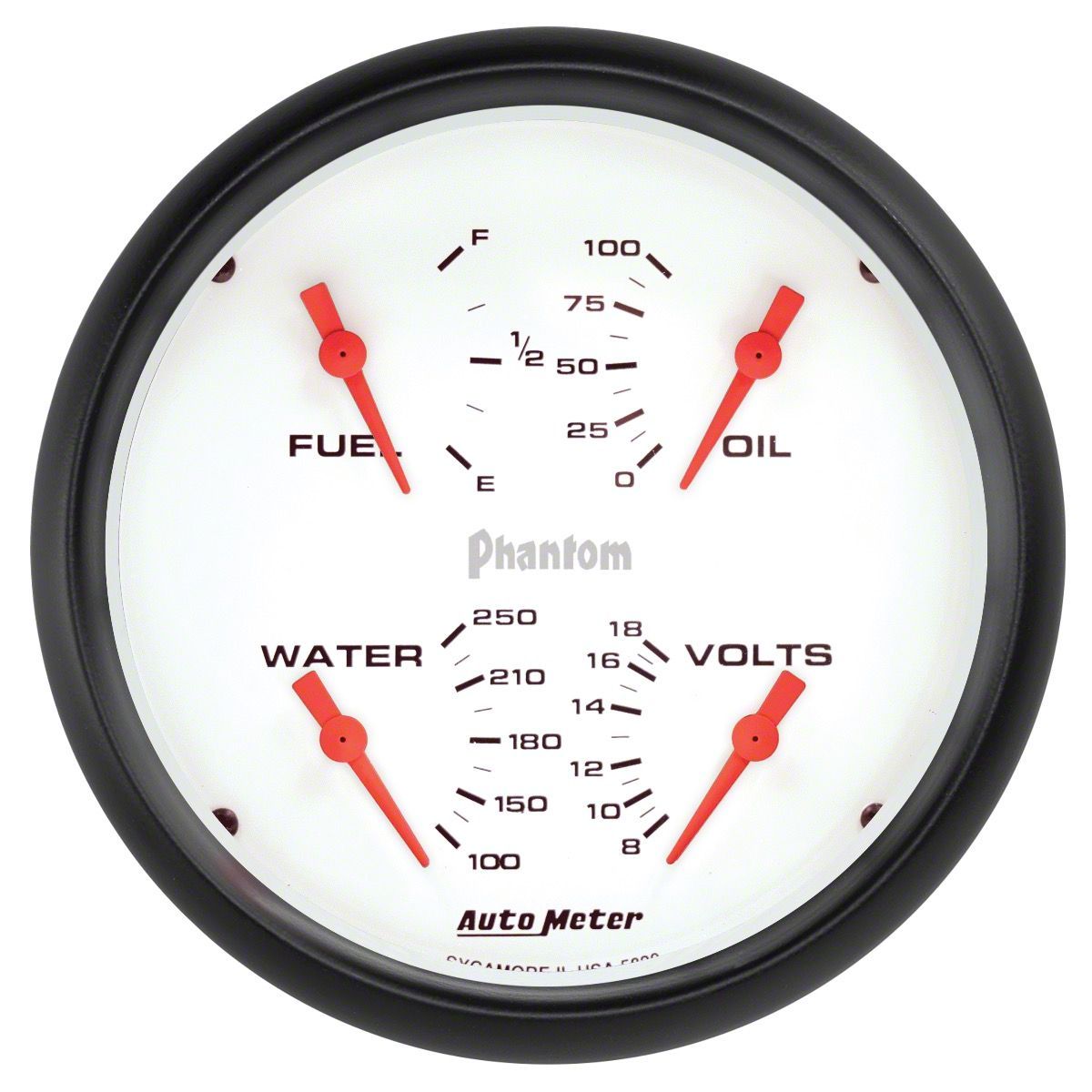 Auto Meter Bronco Sport Phantom Series 5-Inch Quad Gauge; 240 ohm Empty ...