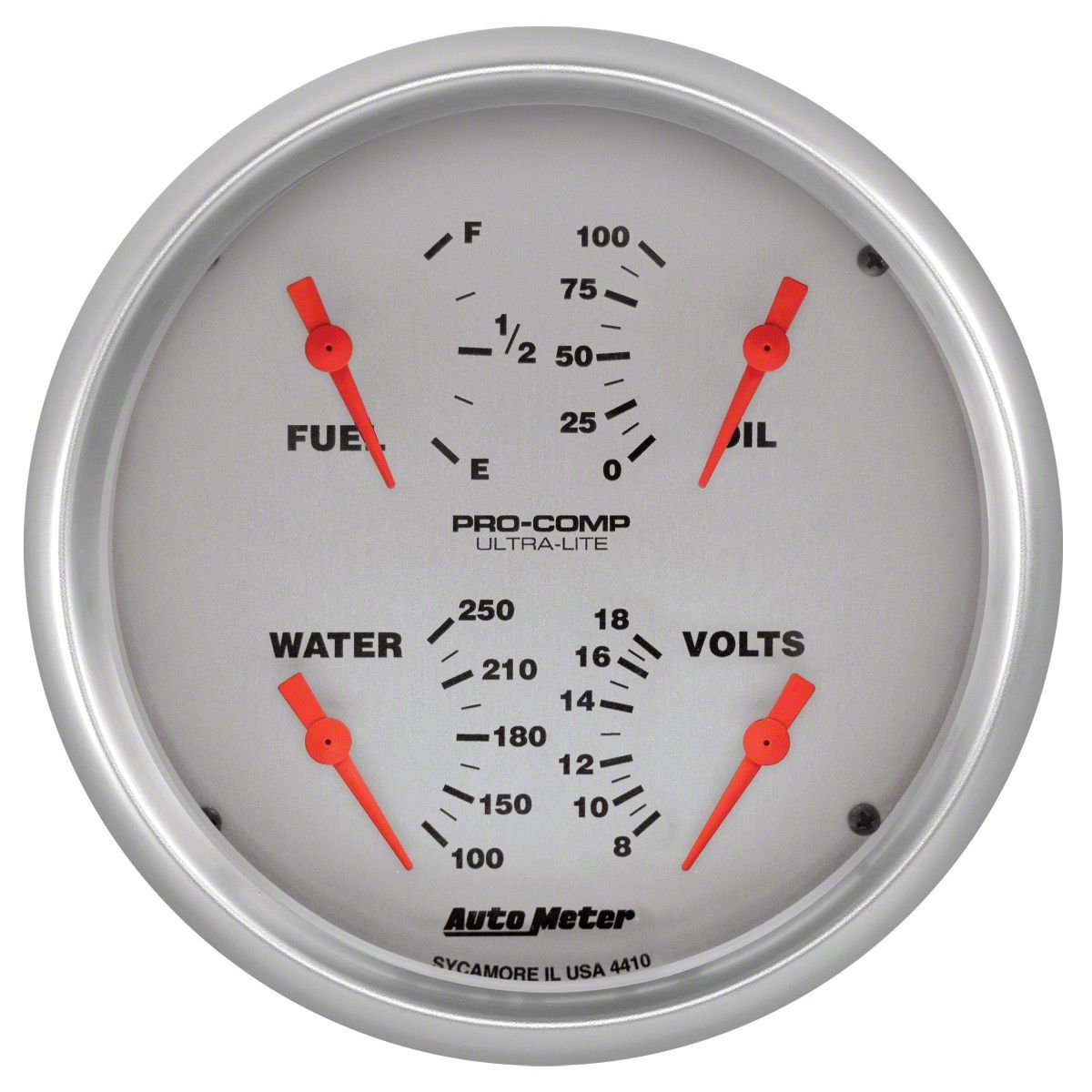 Auto Meter Jeep Gladiator Ultra-Lite Series 5-Inch Quad Gauge; 240 ohm ...