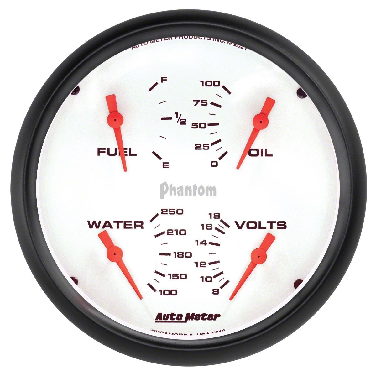 Auto Meter Jeep Wrangler Phantom Series 5-Inch Quad Gauge; 0 ohm Empty ...
