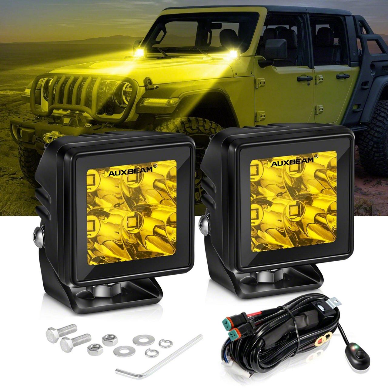 Auxbeam Jeep Gladiator 3.50-Inch Flush Mount Amber LED Pod Light; Spot ...