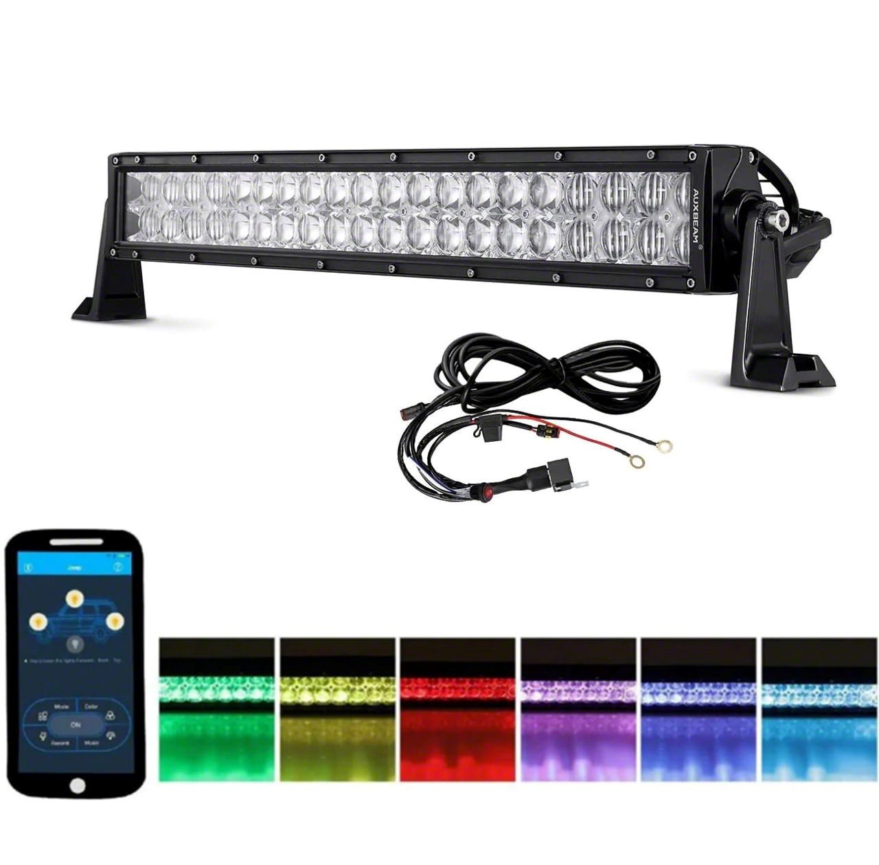 Auxbeam Jeep Renegade 22-Inch V-Series RGB Curved LED Light Bar ...