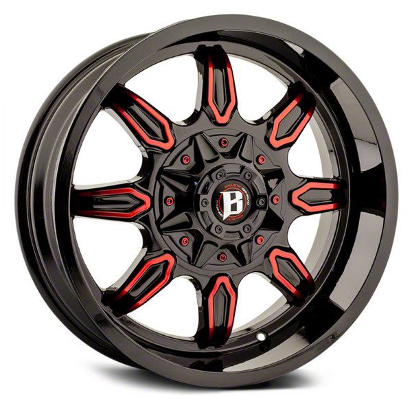 Ballistic Titan Rampage Gloss Black with Red Machined Windows 6-Lug ...