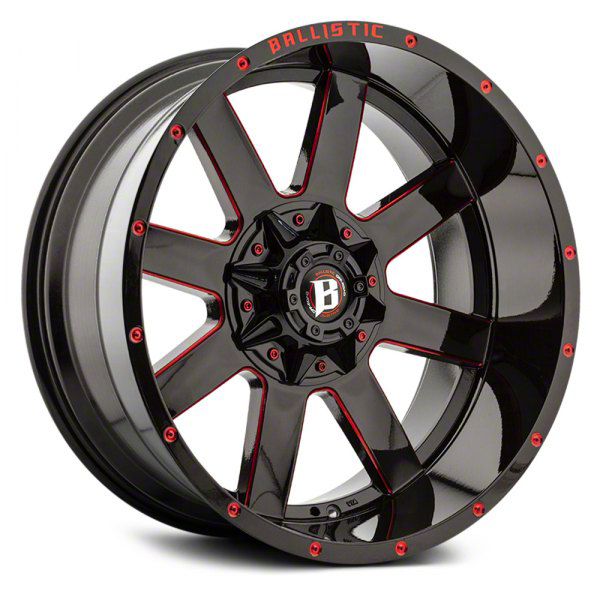 Ballistic Titan Rage Gloss Black with Red Milled Windows 6-Lug Wheel ...