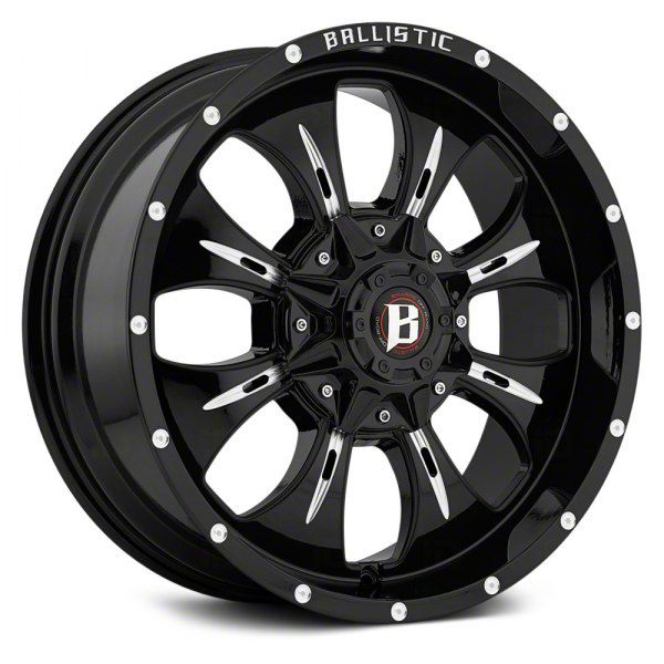 Ballistic Tundra Dagger Gloss Black Milled Windows 6-Lug Wheel; 20x9 ...