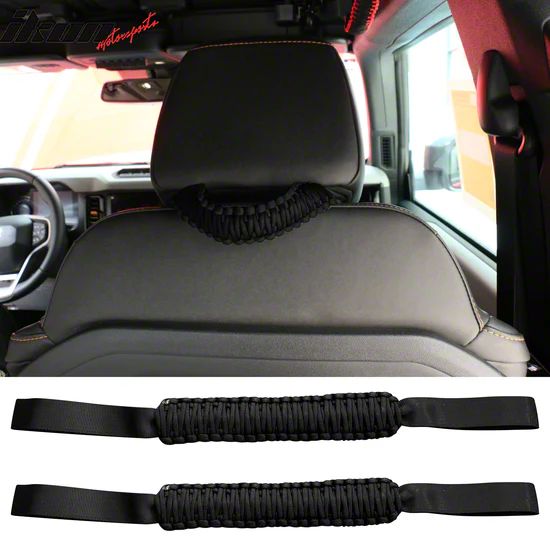 Bronco Nylon Paracord Headrest Grab Handles; Black (21-26 Bronco ...