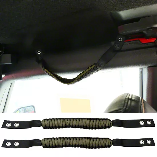 Bronco Nylon Paracord Roll Bar Grab Handles; Green (21-25 Bronco ...