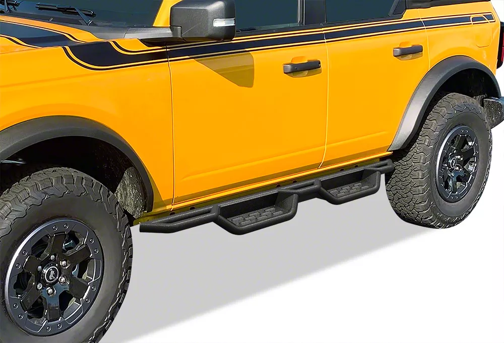 Bronco Round Tube Drop Style Nerf Side Step Bars; Black (21-26 Bronco 4 ...