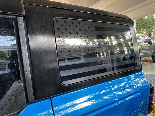 Bronco Tattered Quarter Window American Flag Decals; Gloss Black (21-25 ...