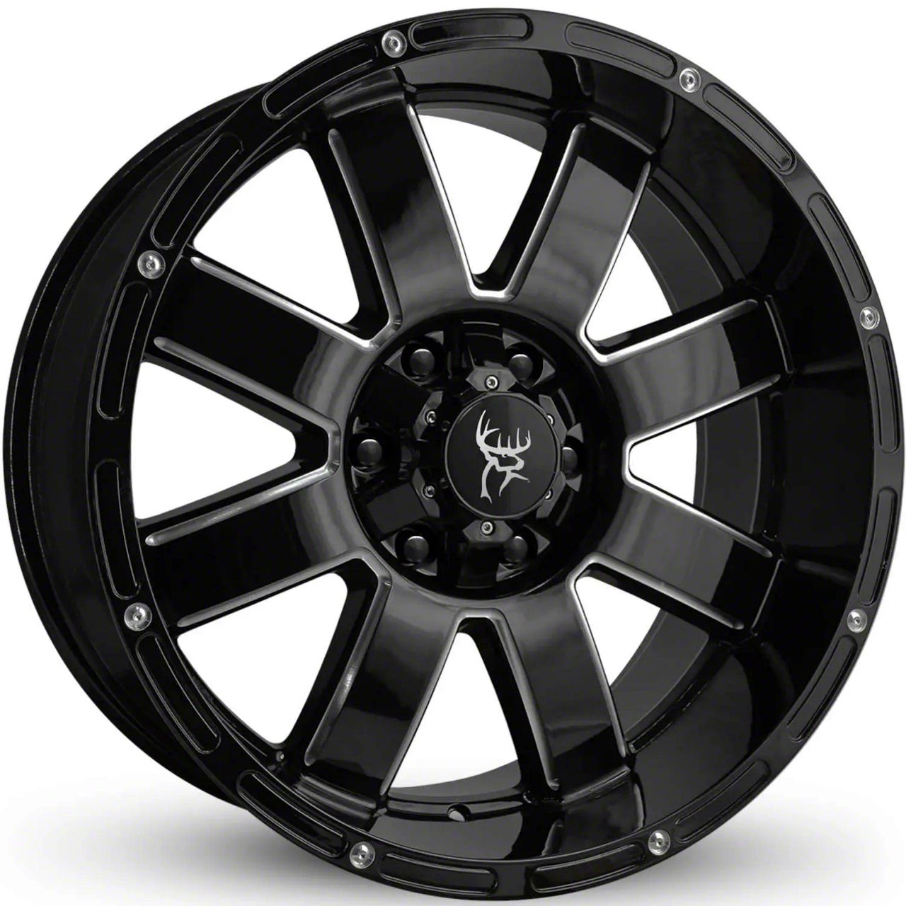 Buck Commander Tundra 8 Point Gloss Black Milled Edges 6-Lug Wheel ...