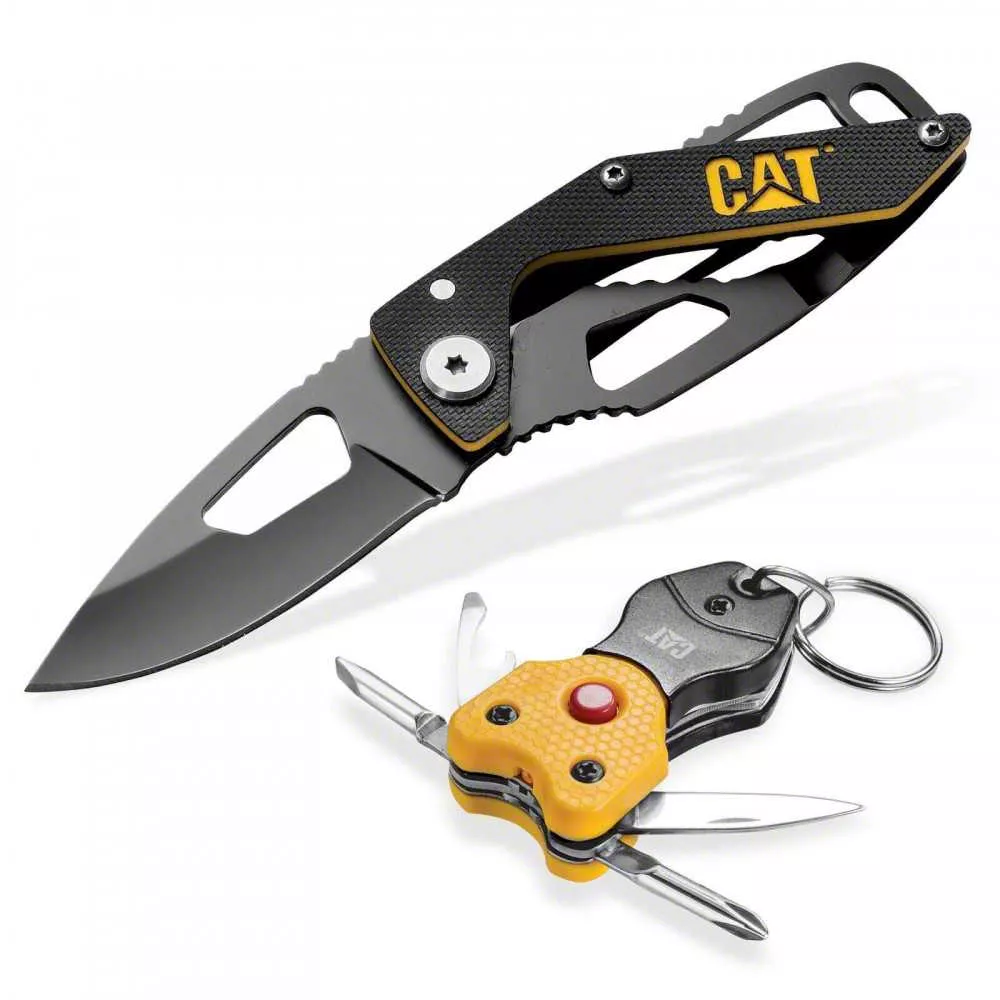 CAT Jeep Wrangler Keychain Light and 5-1/4-Inch Folding Skeleton Knife ...