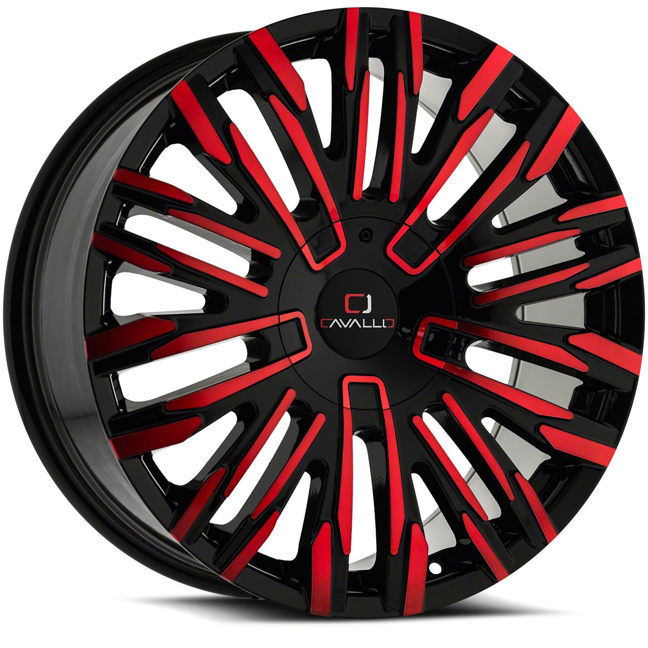 Cavallo Bronco CLV-28 Gloss Black and Red Milled 6-Lug Wheel; 20x8.5 ...