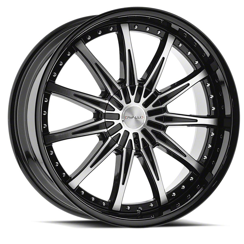 Cavallo Jeep Wrangler CLV-35 Gloss Black and Machined Wheel; 18x8; 35mm ...
