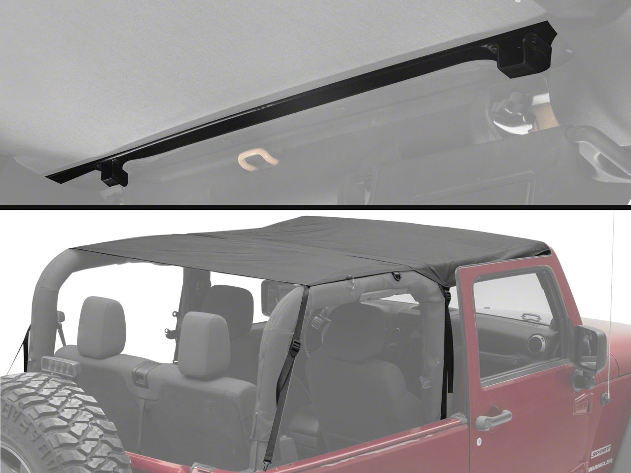 RedRock Jeep Wrangler Extended Bikini Top with Header Panel; Black ...