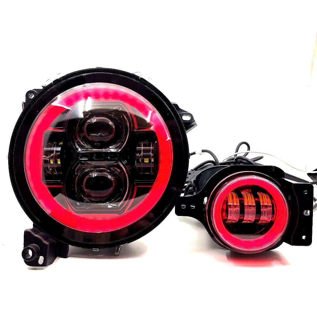 Empire Offroad LED Jeep Gladiator 9-Inch Static Series RGBW LED Headlights with 4-Inch Fog ...