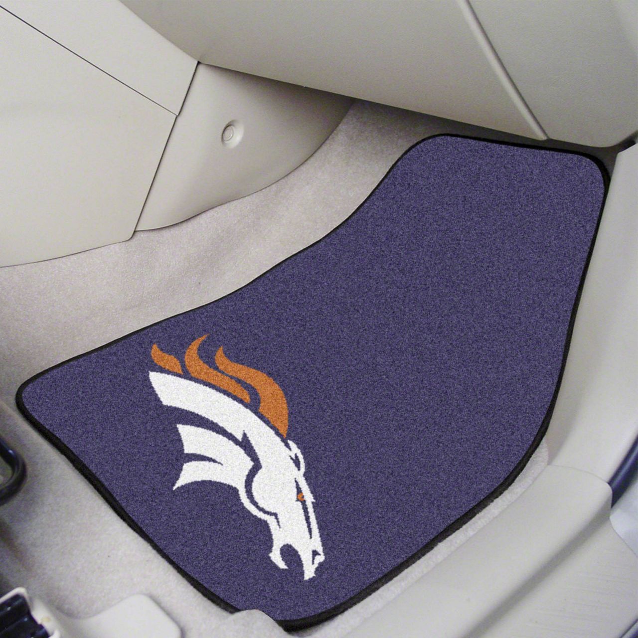 Bronco Carpet Front Floor Mats with Denver Broncos Logo; Navy ...