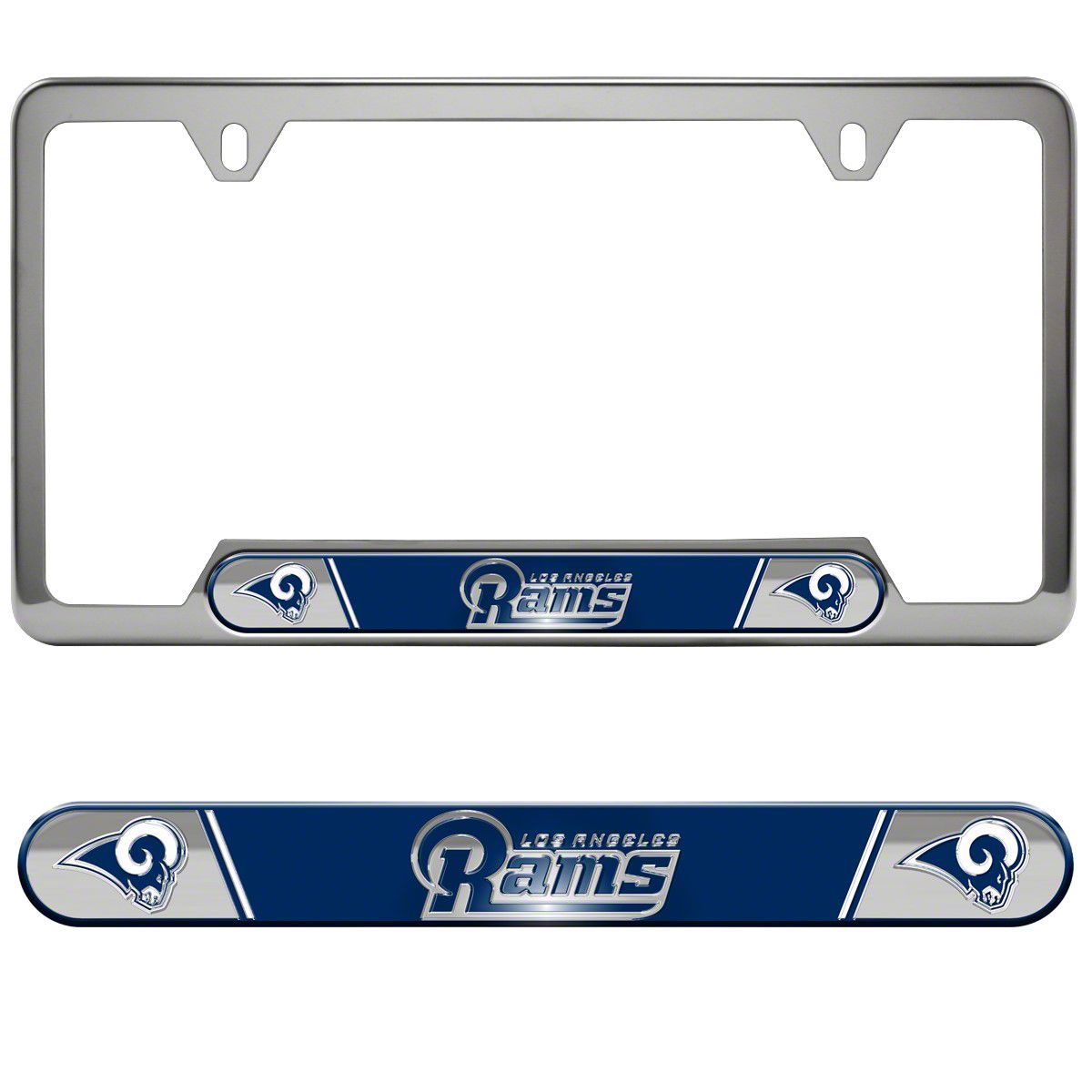Bronco Embossed License Plate Frame with Los Angeles Rams Logo; Blue ...