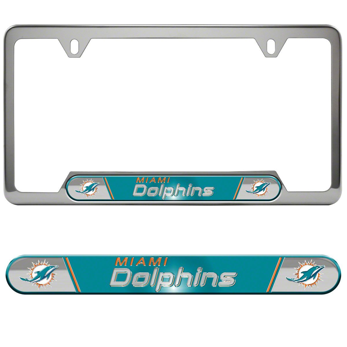 Bronco Embossed License Plate Frame with Miami Dolphins Logo; Aqua ...
