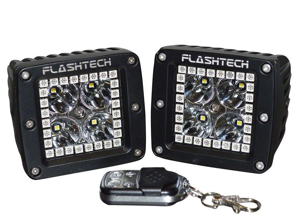 Flashtech Jeep Wrangler 4-LED Cube Light with LED RGB Halo; Black Housing FTLB1212B-RGB ...
