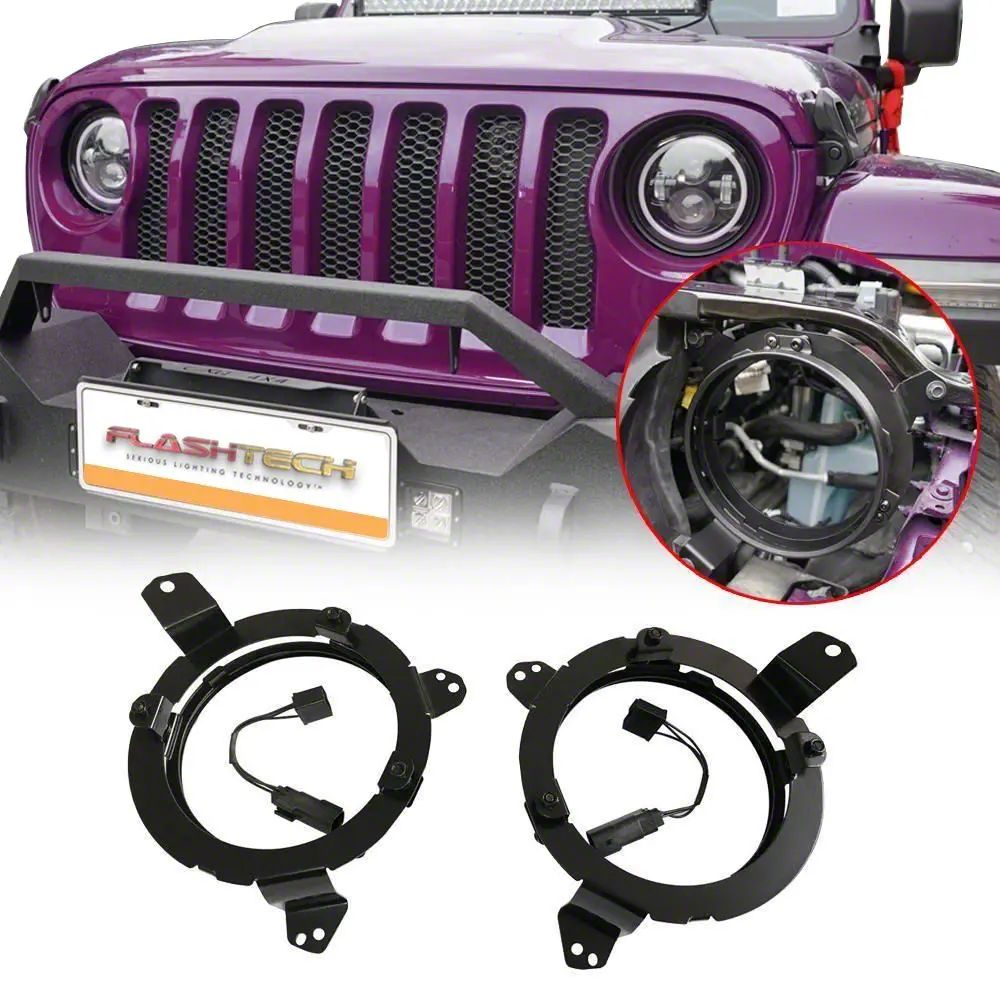 Flashtech Jeep Wrangler 7-Inch 7045 LED Headlights with V.3 Fusion Color Change Halos; Black ...