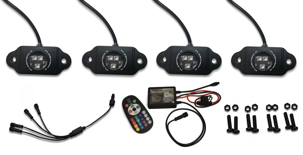 Flashtech Jeep Wrangler X RGBW Rock Light Kit; 4-Piece FTRLX-RGBW4 (Universal; Some Adaptation ...
