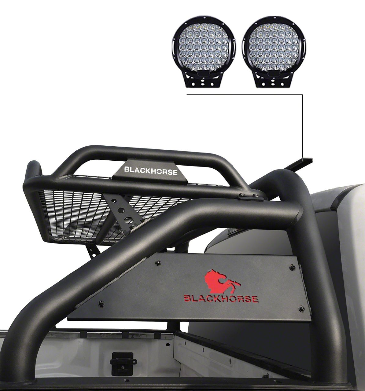 Frontier Atlas Roll Bar with 9-Inch Black Round LED Lights; Black (05 ...