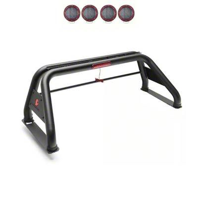Frontier Classic Roll Bar with 5.30-Inch Red Round Flood LED Lights ...