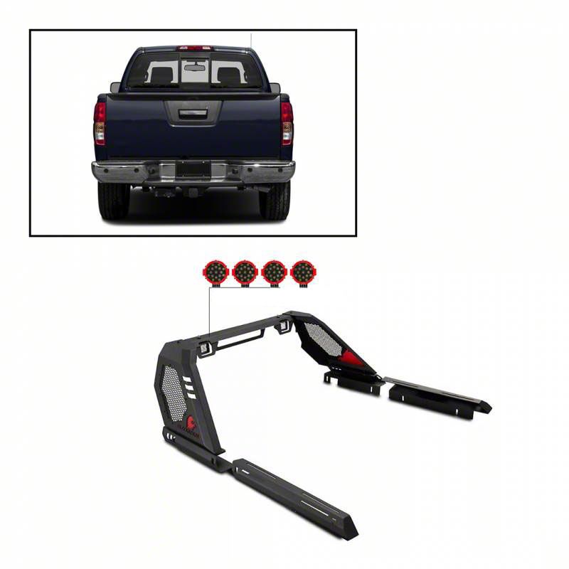 Frontier Vigor Roll Bar with 7-Inch Red Round LED Lights; Black (05-21 ...