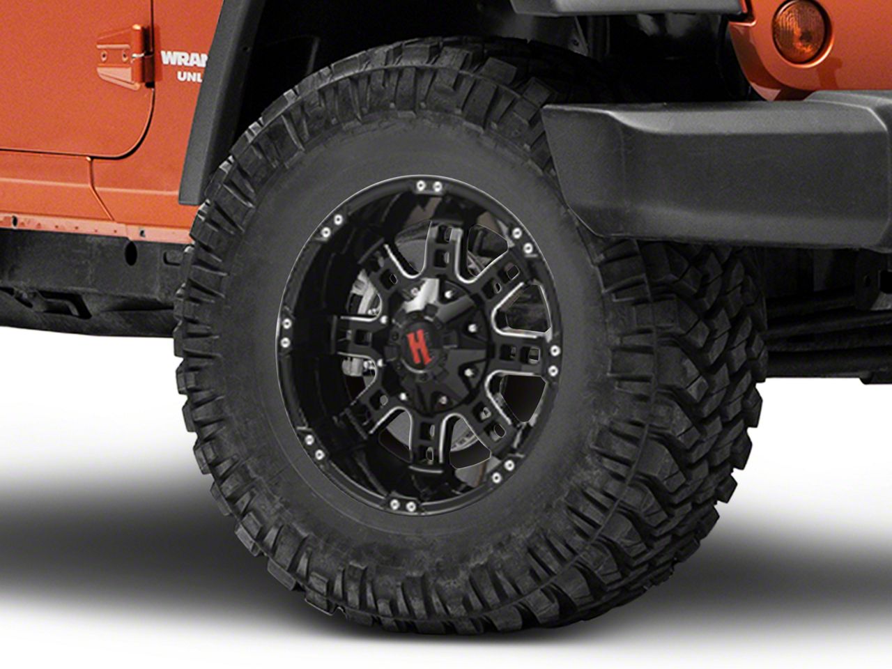 Havok Off-Road Jeep Wrangler H-103 Black Machined Wheel; 17x9; -12mm ...