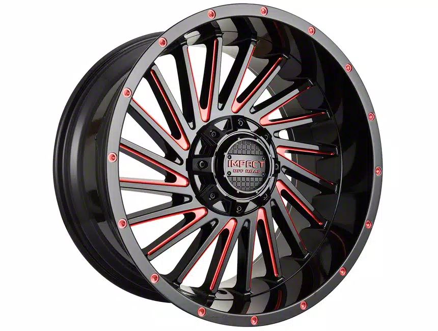 Impact Wheels Tacoma 812 Gloss Black and Red Milled 6-Lug Wheel; 20x10 ...