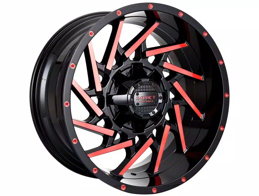 Impact Wheels Bronco 816 Gloss Black with Red Machined Face 6-Lug Wheel ...