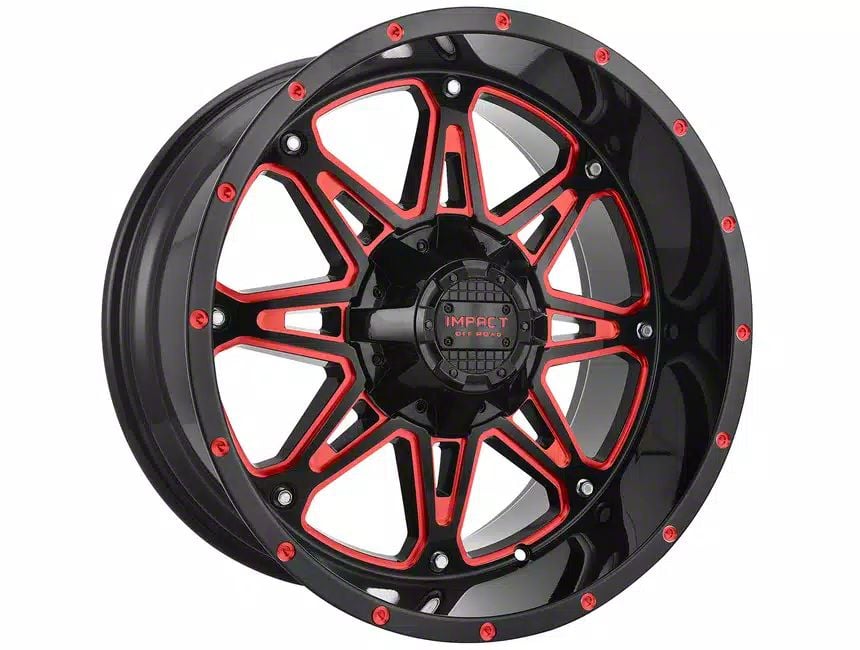 Impact Wheels Jeep Gladiator 810 Gloss Black and Red Milled Wheel; 17x9 ...