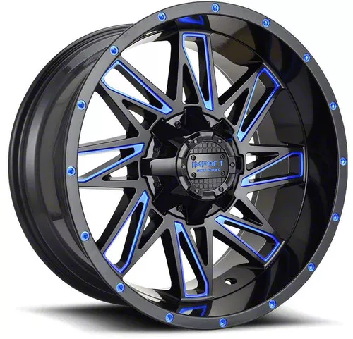Impact Wheels Jeep Wrangler 814 Gloss Black and Blue Milled Wheel; 17x9 ...