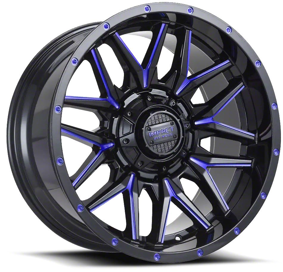 Impact Wheels Titan XD 819 Gloss Black and Blue Milled 6-Lug Wheel ...