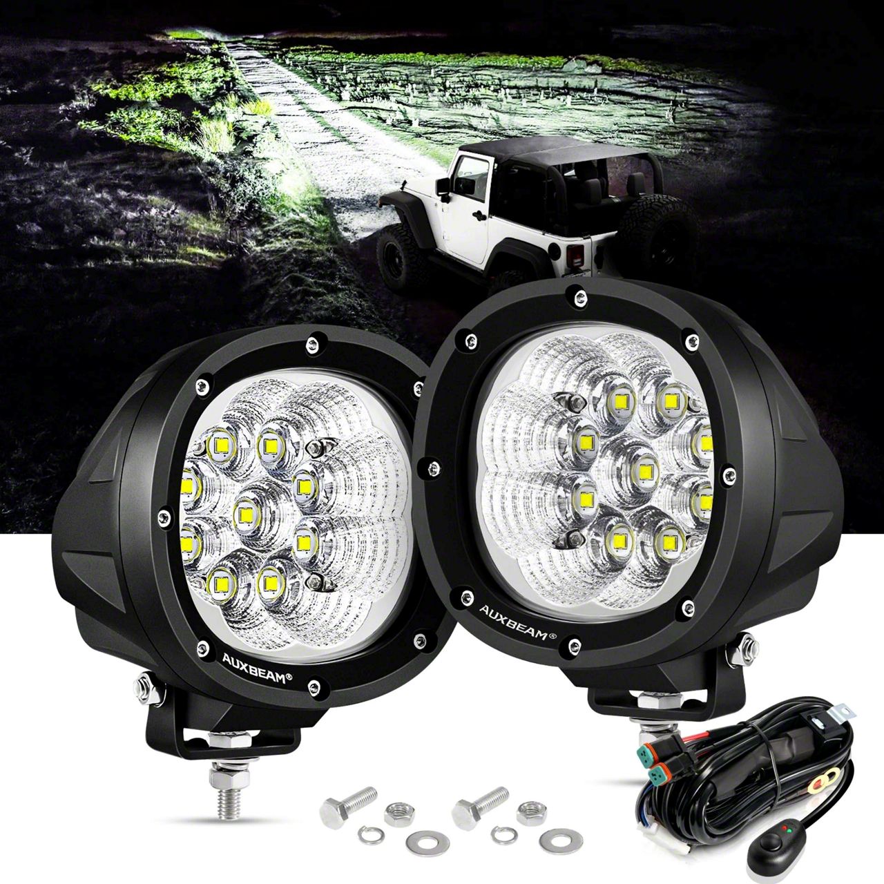Jeep Cherokee 4-Inch Round 90W White LED Pod Lights; Flood Beam ...