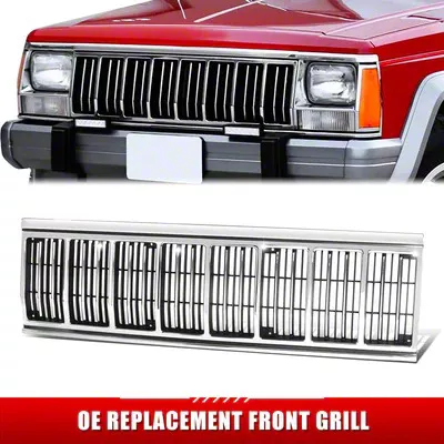Jeep Cherokee OE Style Fence Mesh Upper Replacement Grille; Chrome (91 ...