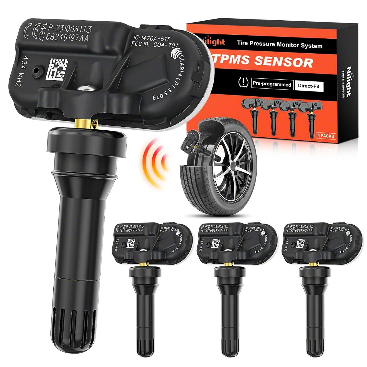Jeep Cherokee Valve Stem-Mounted TPMS Sensors with Rubber Valve; Set of ...