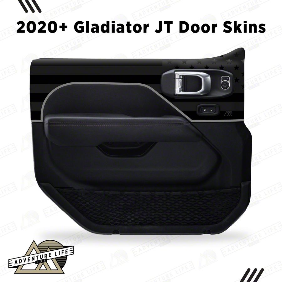 Jeep Gladiator American Flag Interior Door Skins; Rear; Black with Gray ...