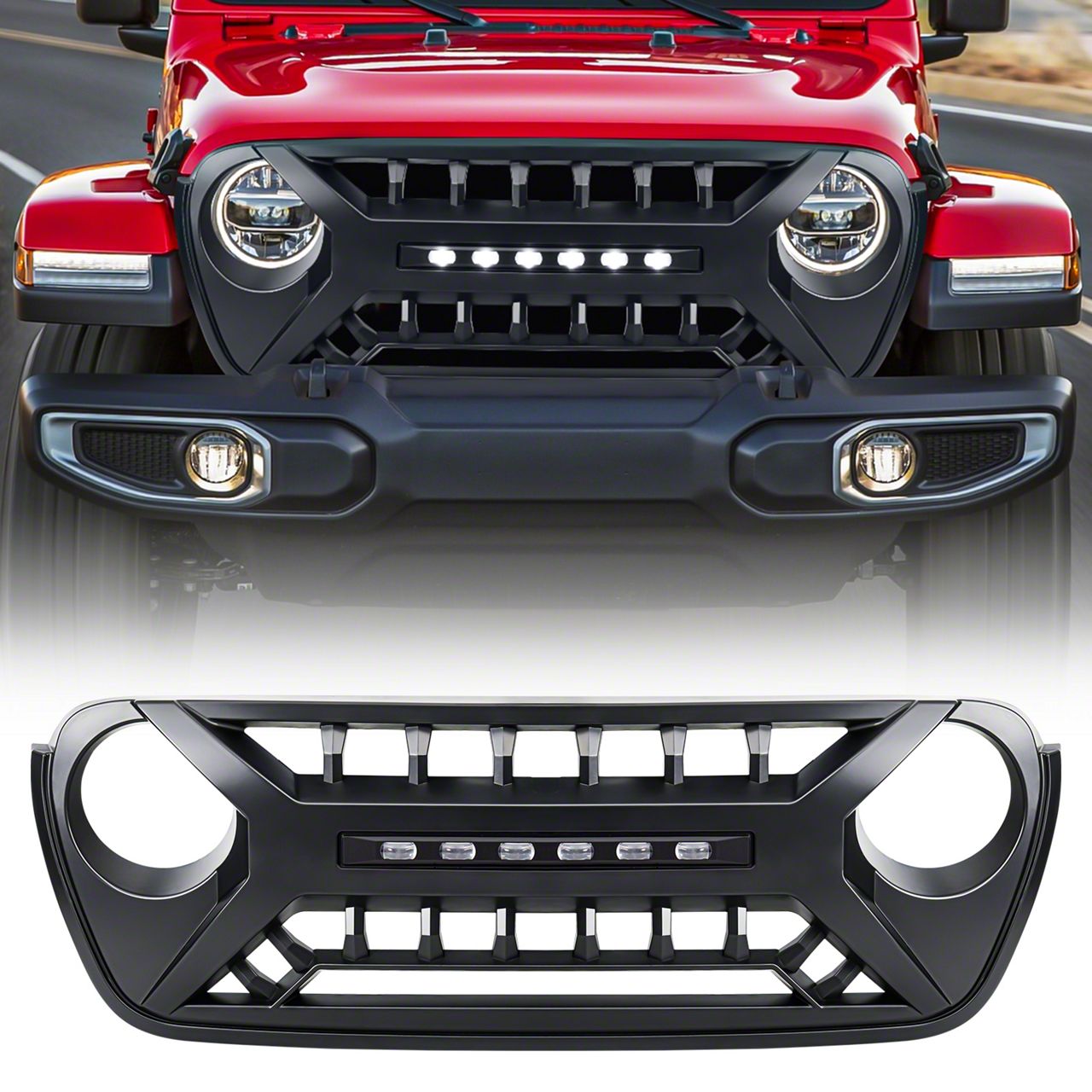 American Modified Jeep Gladiator Armor Grille with LED Off-Road Lights ...