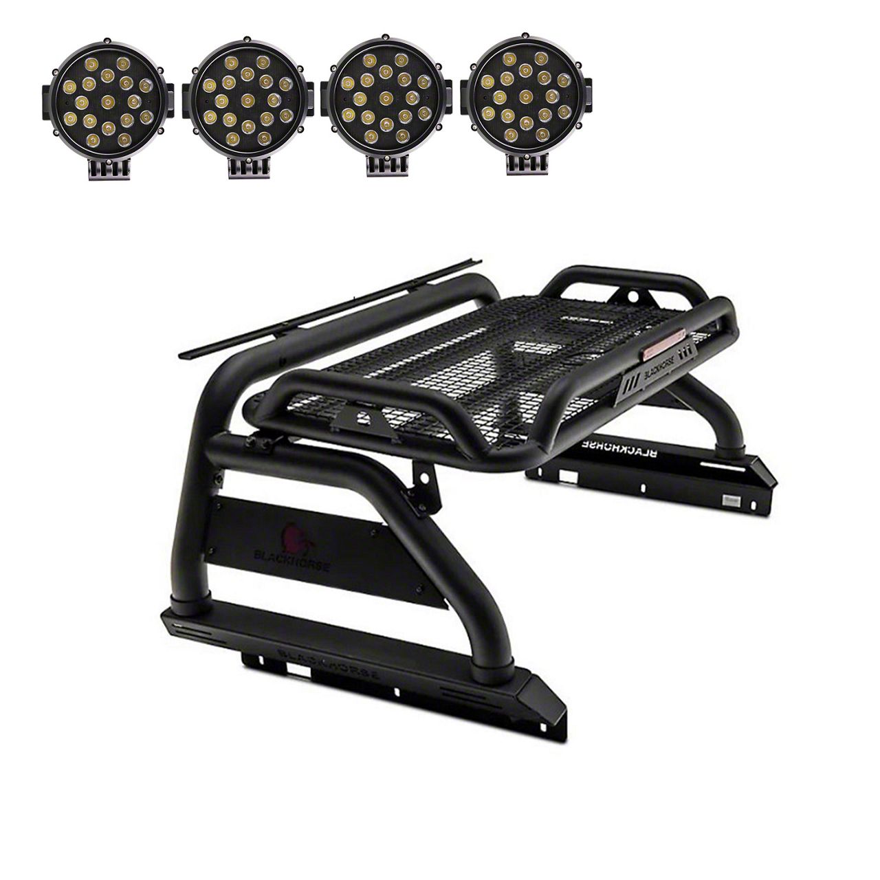 Jeep Gladiator Atlas Roll Bar with 7-Inch Black Round LED Lights; Black ...