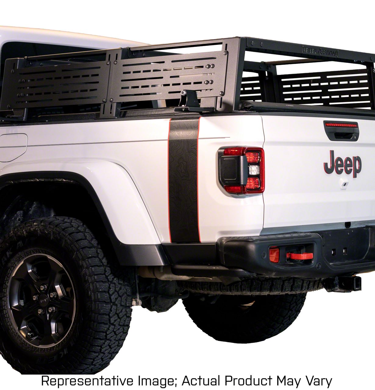 Jeep Gladiator Bedside Stripe Graphic; Matte Black with Gloss Black ...