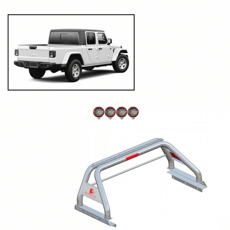 Jeep Gladiator Classic Roll Bar with 5.30-Inch Red Round Flood LED ...