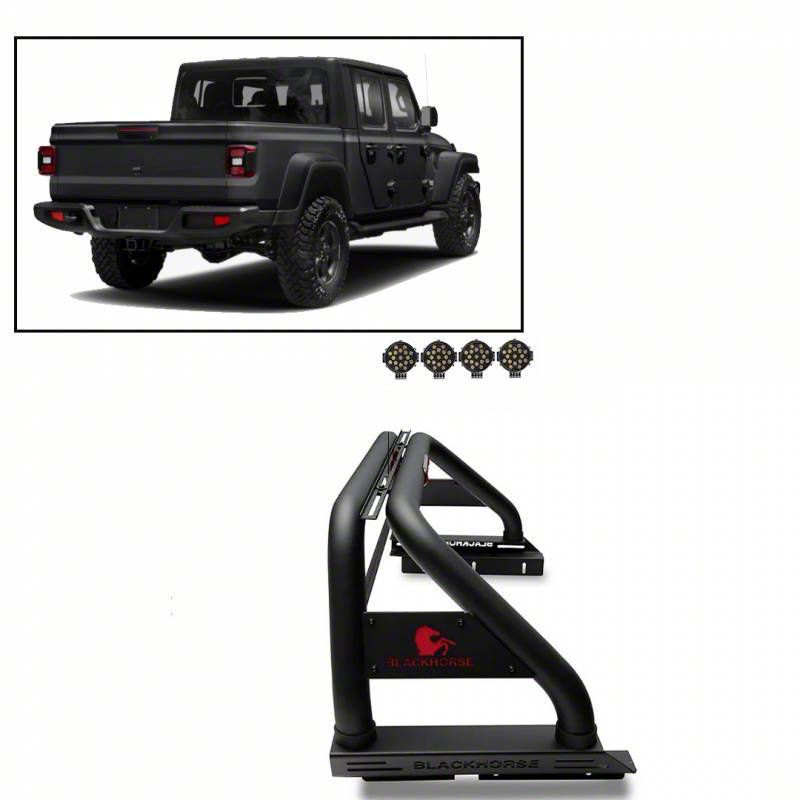 Jeep Gladiator Classic Roll Bar with 7-Inch Black Round LED Lights ...